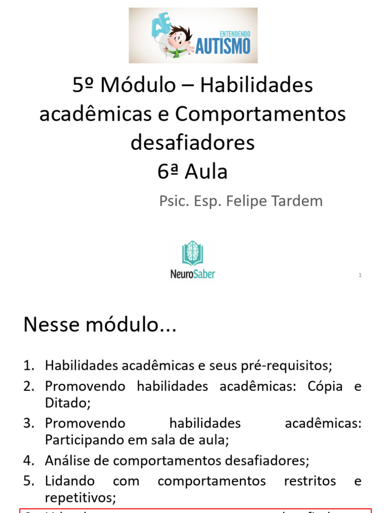 GA M 5 A6 Lidando Com Comportamentos Desafiadores Agressao Autolesao Destruicao de Objetos | PDF ...