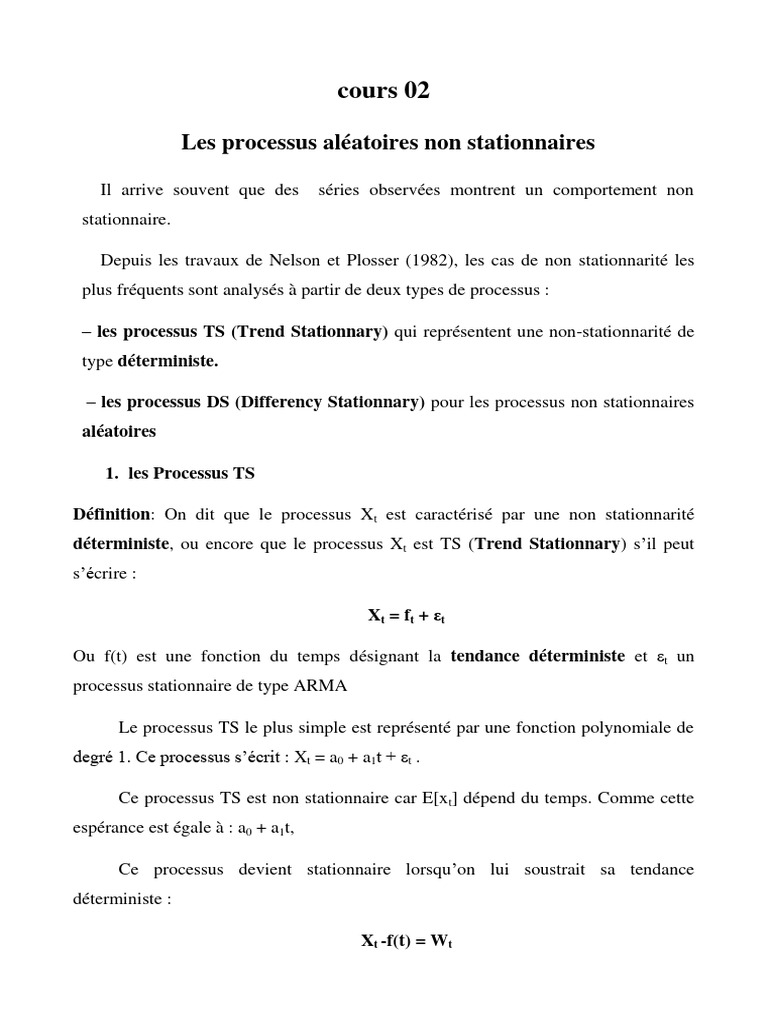 Cours 2 | PDF | Processus stationnaire | Hypothèse nulle