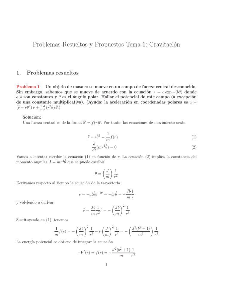 Problemas Resueltos Propuestos Tema6 | PDF | Masa | Orbita