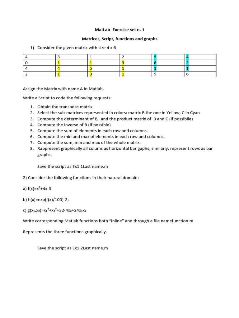 MATLAB Exercises for Students | PDF