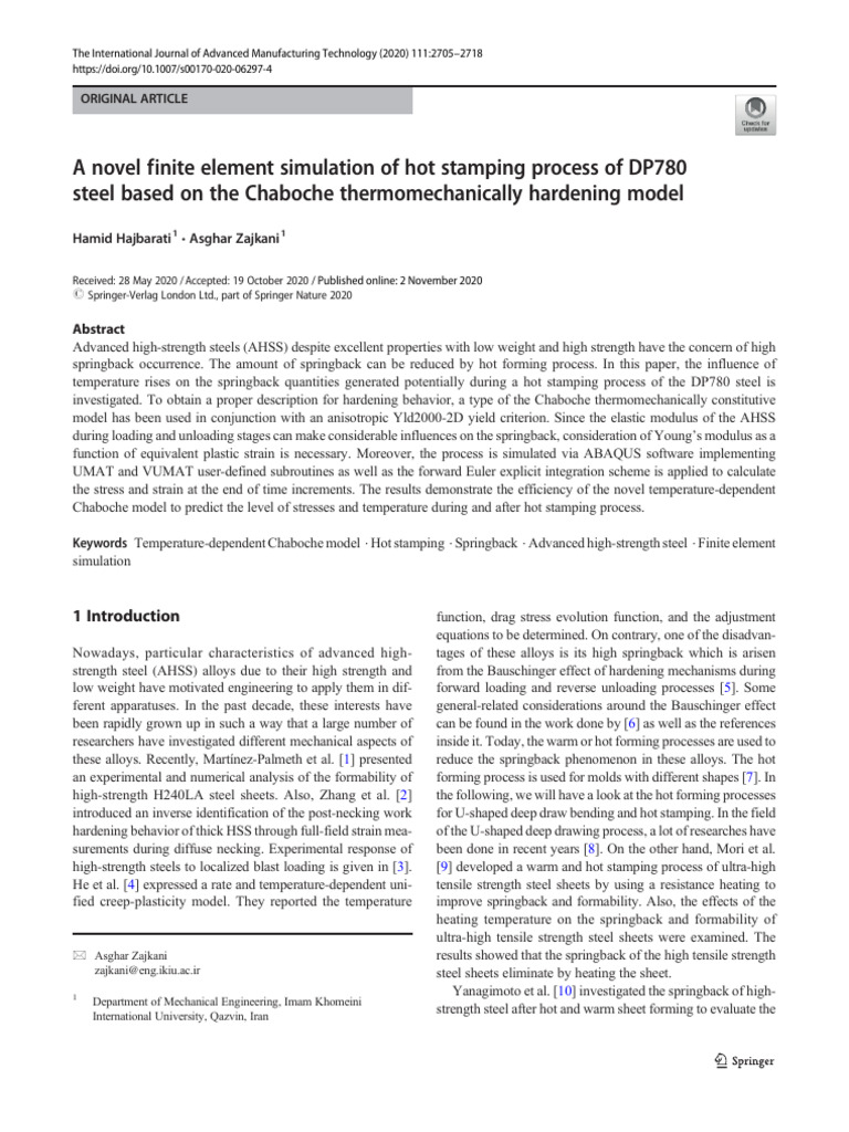 A Novel Finite Element Simulation of Hot Stamping Process of DP780 ...