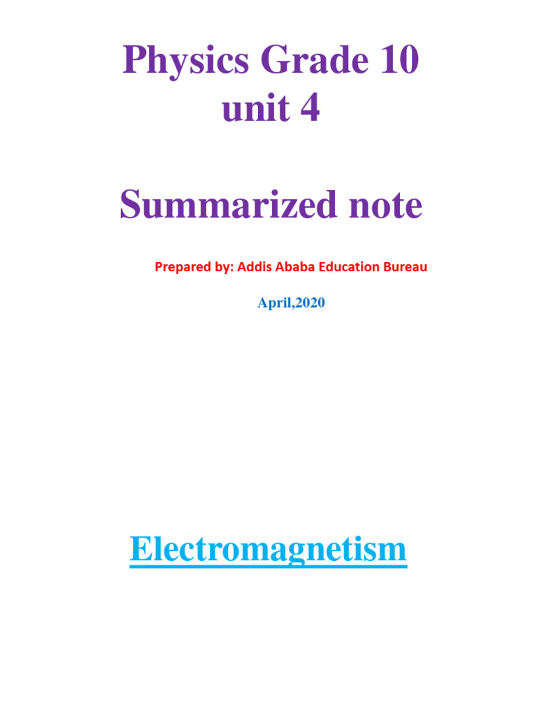 Physics Grade 10 Unit 4 Summarized Note | PDF | Magnetic Field | Physics