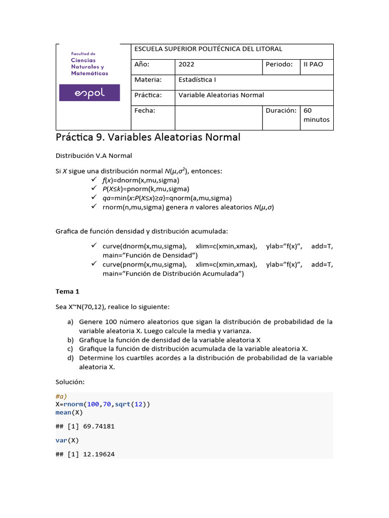 GCC - Práctica - Tarea 1 - Seg - Va - Normal - ESTADISTICA1 | PDF | Distribución normal ...