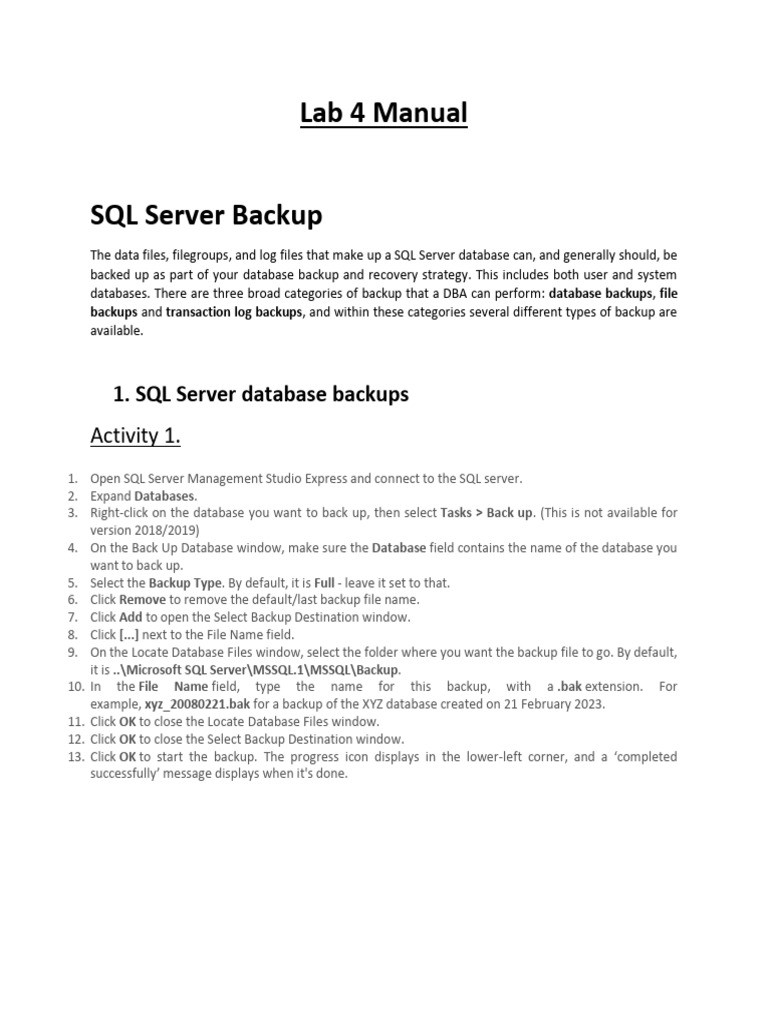 Sql Server Backup Pdf Backup Databases