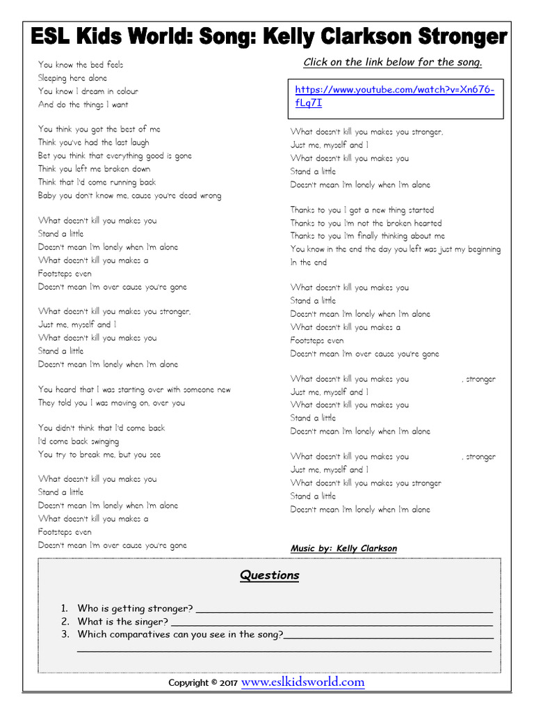 Stronger Comparatives Song Kelly Clarkson | PDF