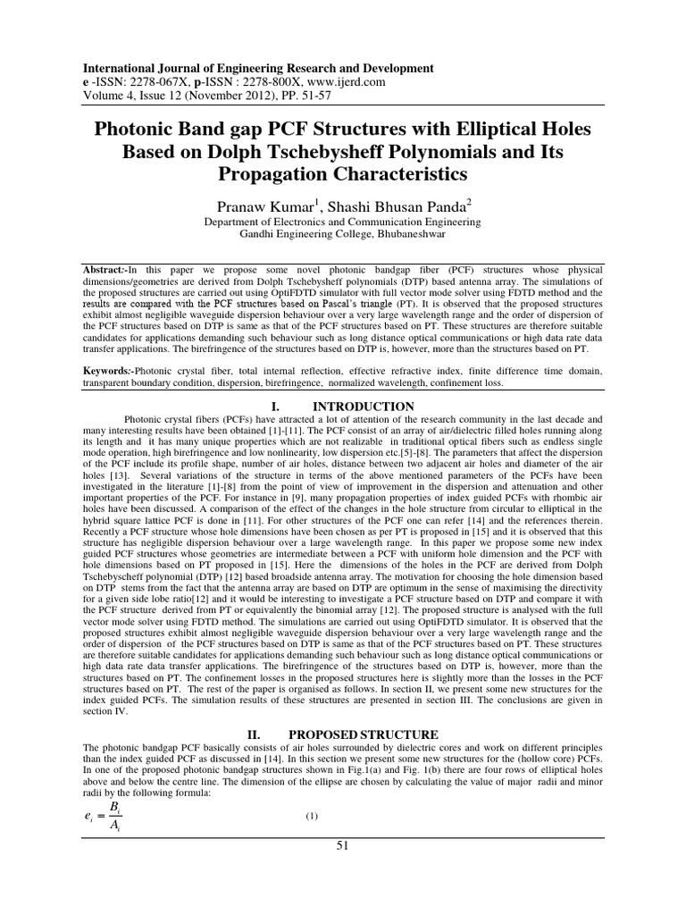 Photonic Band Gap PCF Structures With Elliptical Holes Based On Dolph ...