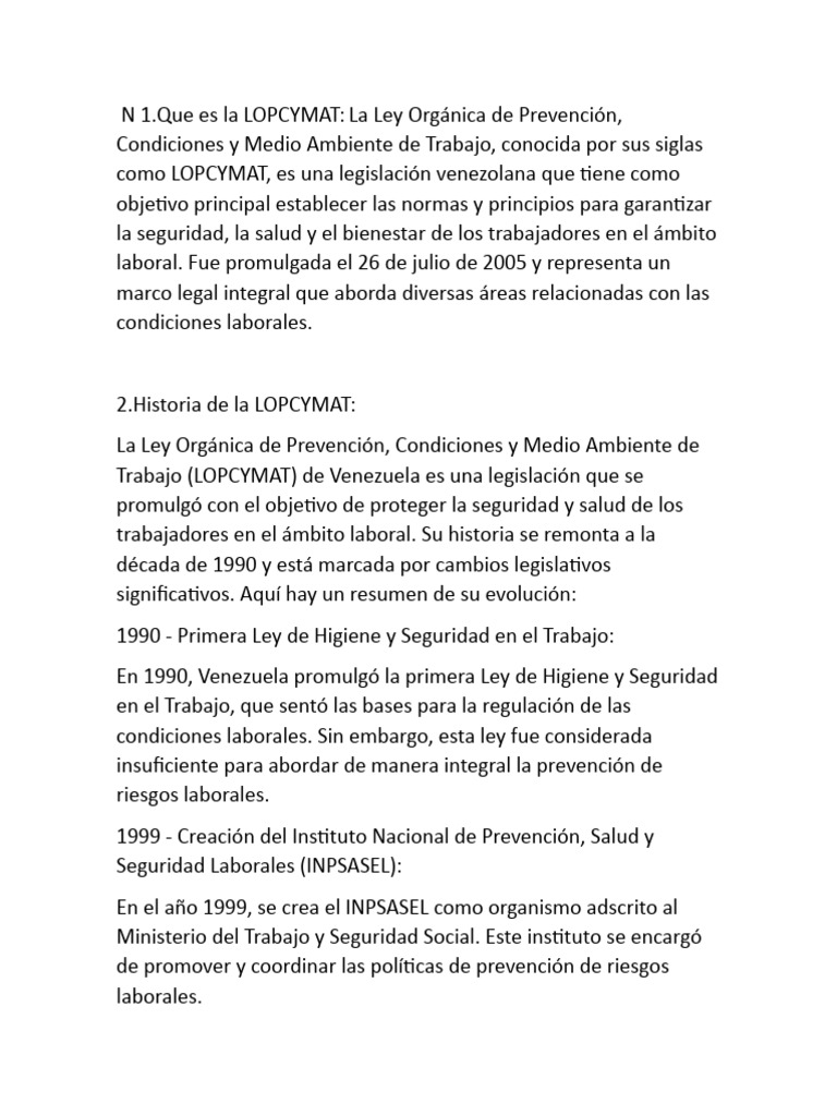 Lopcymat Pdf Valores Seguridad Y Salud Ocupacional