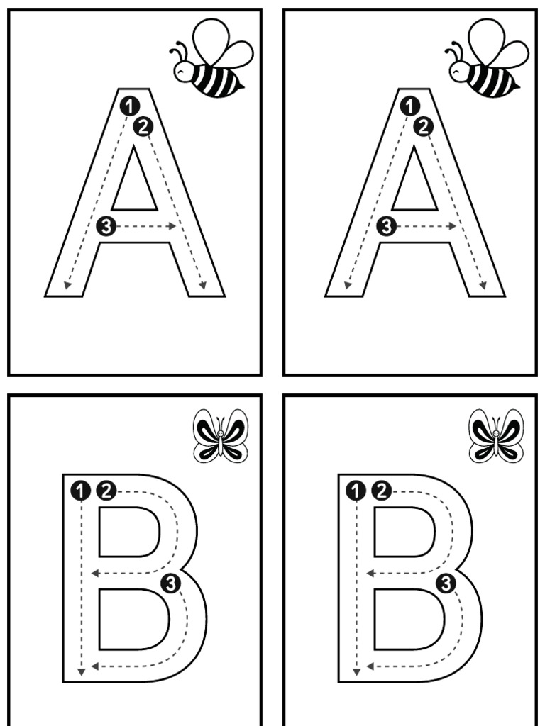 Alphabet Characters Picture Tracing Flashcards | PDF