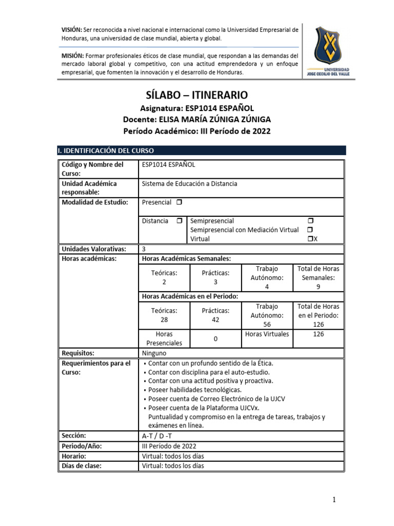 Httpscampus - Ujcv.edu - hncoursesESP1014Adocument01 Silabo Itinerario ESPANOL Virtual III 2022 ...