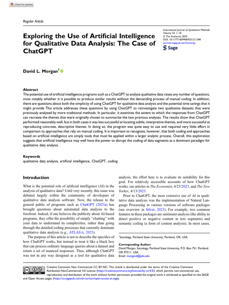Morgan 2023 Exploring The Use of Artificial Intelligence For Qualitative Data Analysis The Case ...
