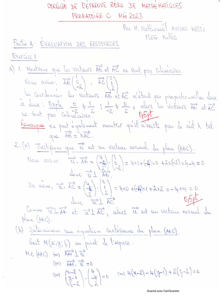 Corrige Epreuve Zero Maths Probatoire C e 20232 | PDF