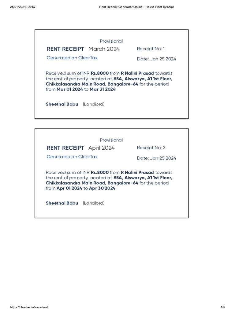 House Rent Receipt 2024 | PDF