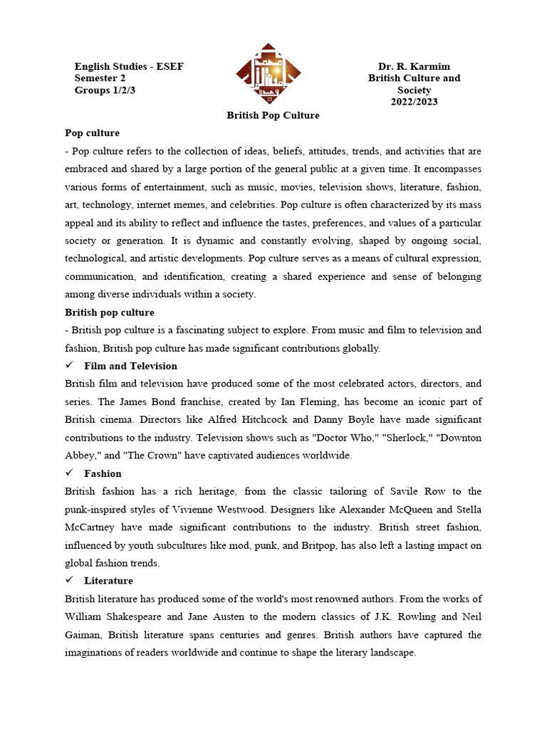 British Pop Culture | PDF | The Beatles | Popular Culture