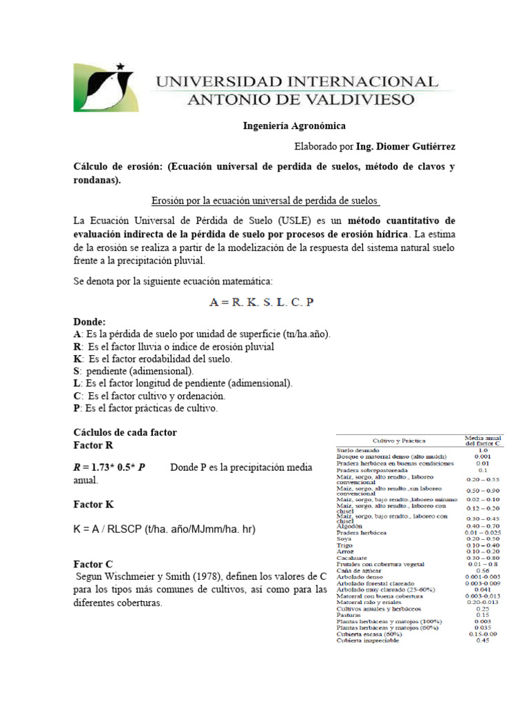guia calculo de erosion ecuacion universal | PDF