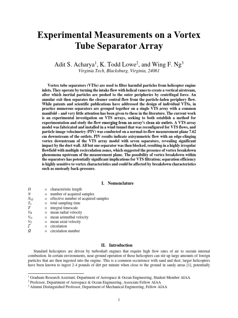 Experimental Measurements On A Vortex Tube Separator Array | PDF ...