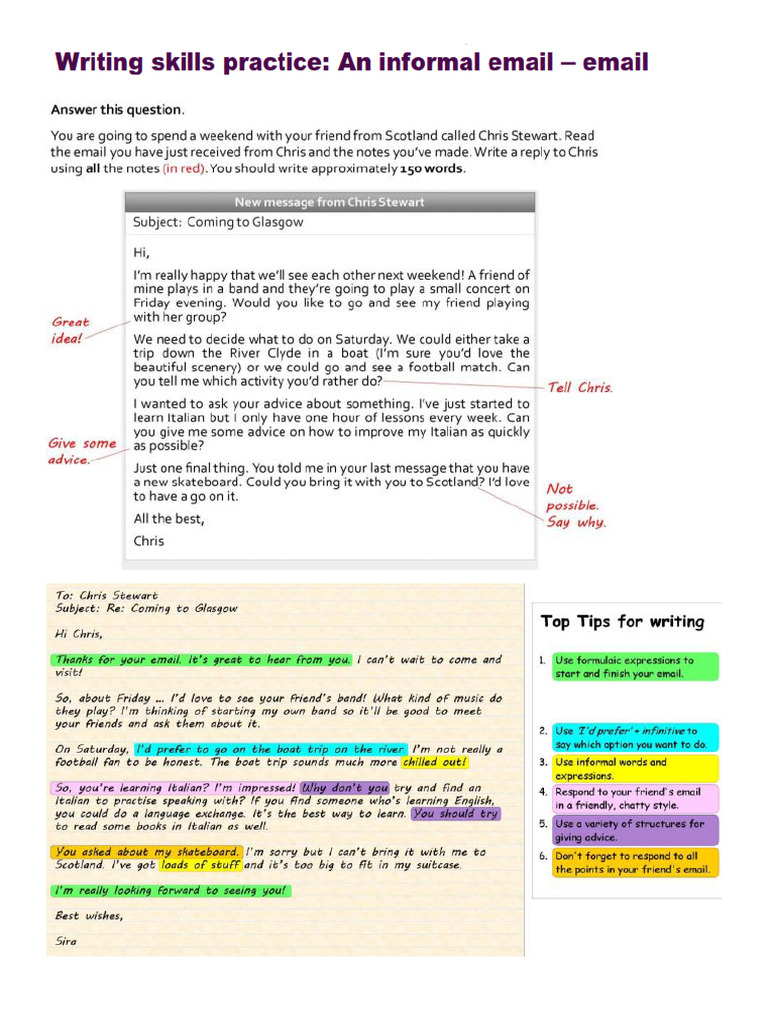 Writing Skills Practice An Informal Email Pdf
