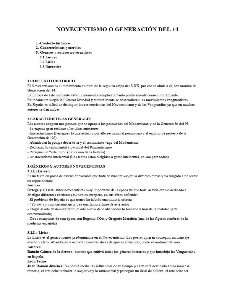 Novecentismo o Generacion Del 14 | PDF | Vanguardia | Las artes
