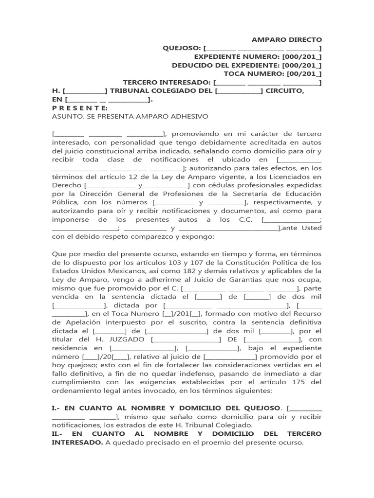 Amparo Adhesivo Formato | PDF | Sentencia (ley) | Caso de ley