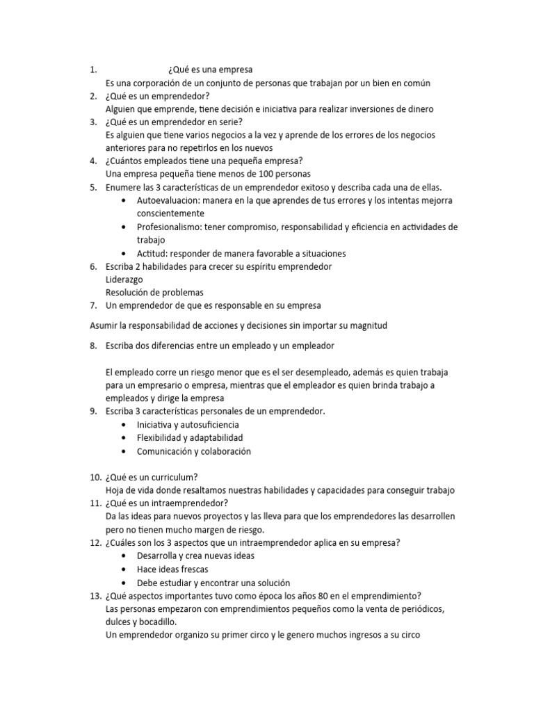 Cuestionario Empresa | PDF | Iniciativa empresarial | Business