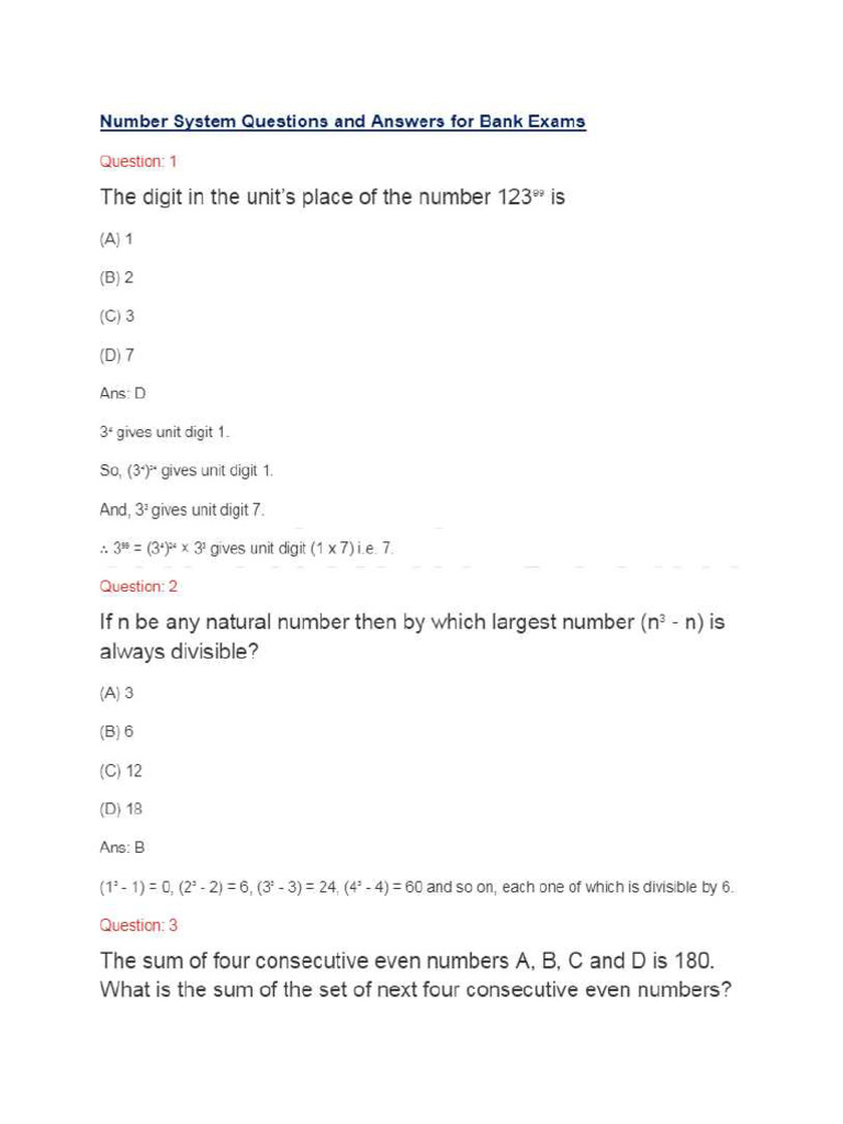 Number System Questions Bank Exams | PDF