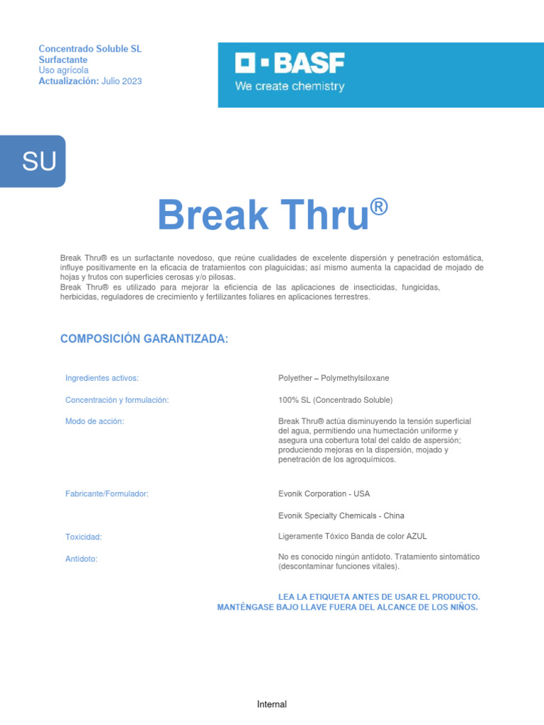 PE - Ficha Técnica - Break Thru® | PDF | Pesticida | Tensioactivo