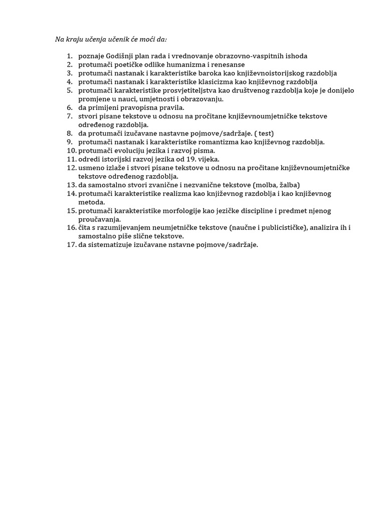 Ishodi Za Drugi Razred | PDF
