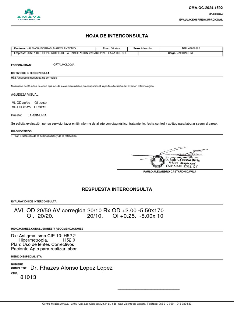 Interconsulta CMA OC 2024 1592 24 | PDF | Ojo | Especialidades Medicas