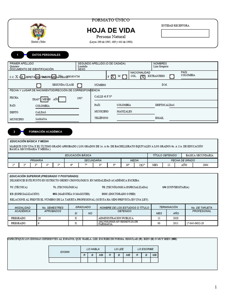 Formato Unico Hoja de Vida Sigep | PDF | Servicio Civil | Colombia