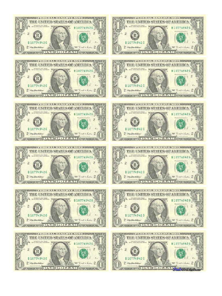 Printable Money One Dollar | PDF