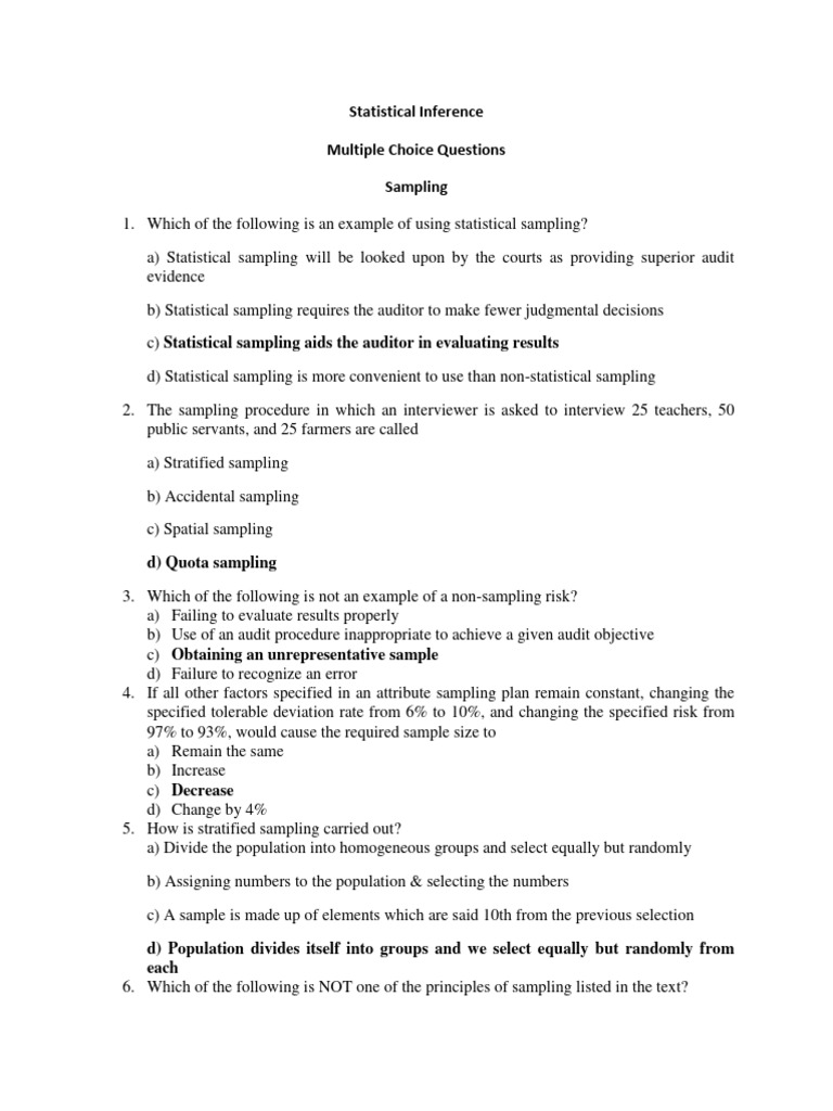 Statistical Inference Mcqs Final | PDF | Estimator | Bias Of An Estimator