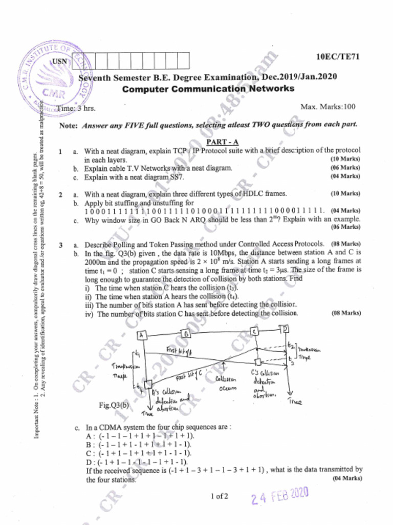 Vtu Question Paper Of 10ec71 10te71 Computer Communication Networks