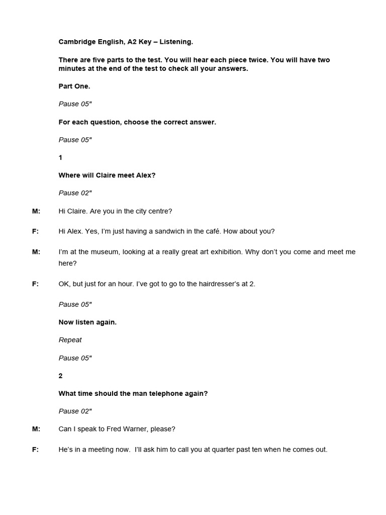 A2 Key Listening Sample 1 Tapescript | PDF | Art