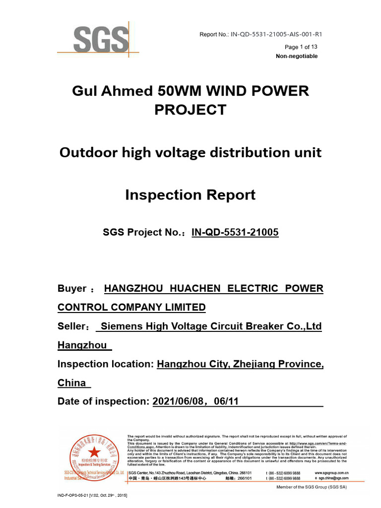IN-QD-5531-21005-AIS-001-R1 Circuit Breaker Inspection Report-Gul | PDF ...