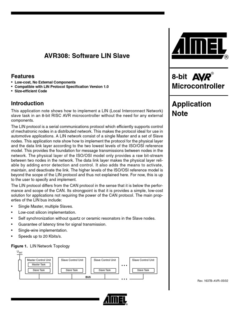 AVR308: Software LIN Slave: 8-Bit Microcontroller Application Note | PDF | Electronics ...