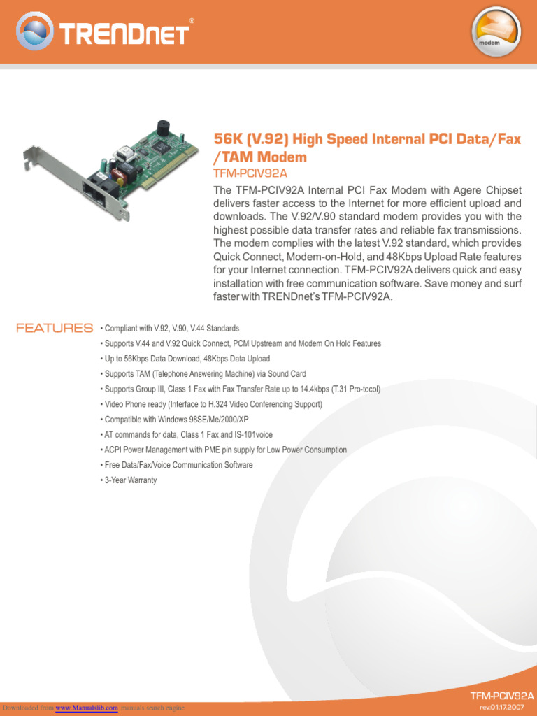tfmpciv92a__data_sheets | PDF | Modem | Fax