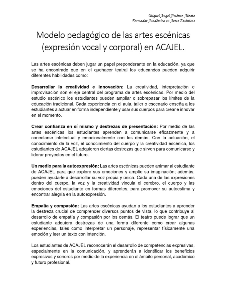 Modelo Pedagógico de Las Artes Escénicas | Descargar gratis PDF ...