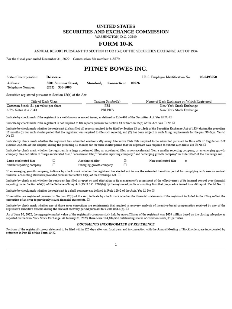 10k Pitney 22 | PDF | United States Postal Service | Form 10 K