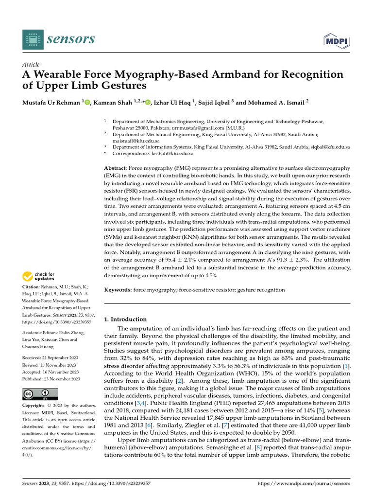 A Wearable Force Myography-Based Armband For Recognition of Upper Limb ...