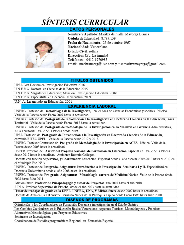 Síntesis Curricular de Maritza Mayorga | PDF | Maestros | Educación ...