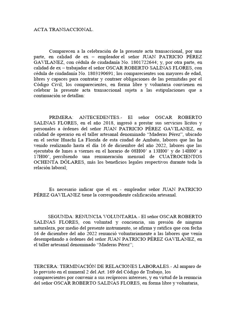 Acta Transaccional Laboral 2023 | PDF | Salario | Justicia