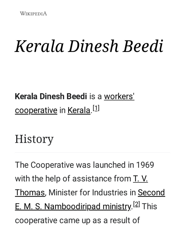 Kerala Dinesh Beedi - Wikipedia | PDF | Kerala