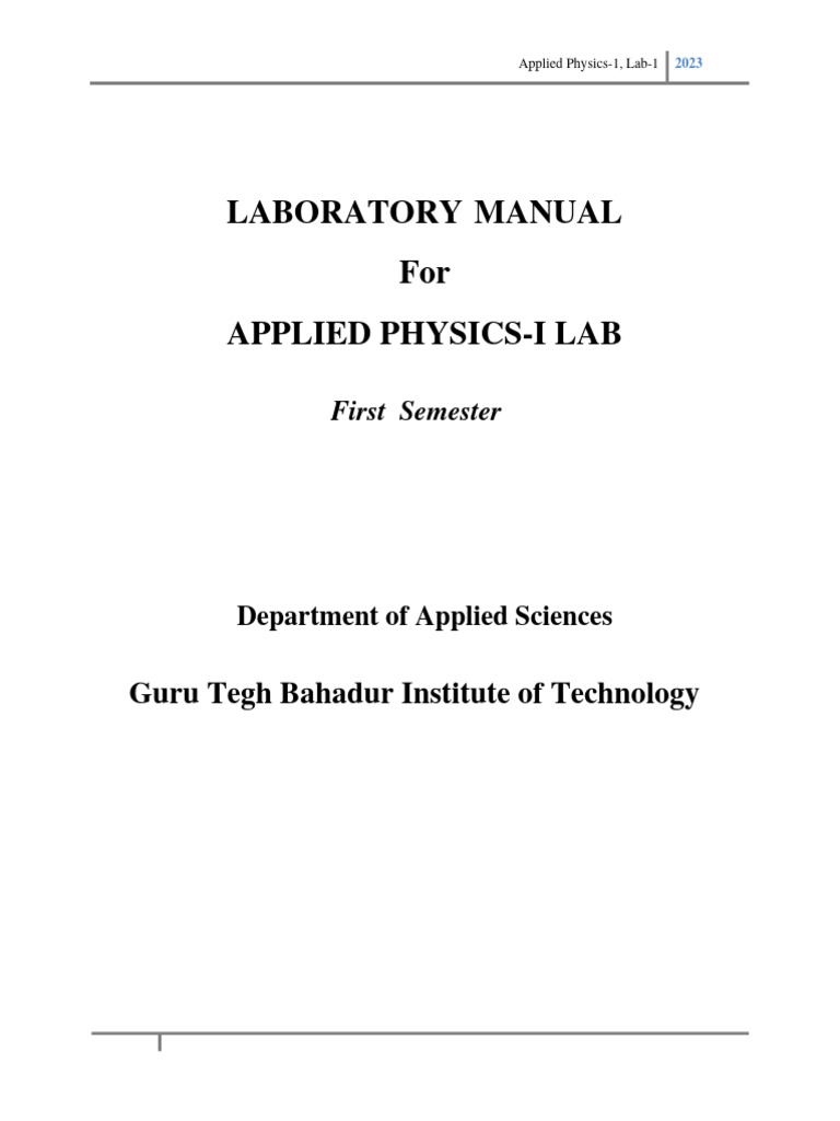 Appplied Physics I Lab Manual | PDF | Diffraction | Optics