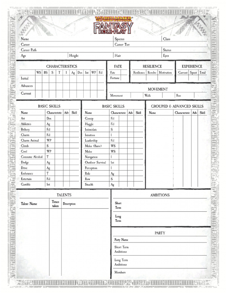 Wfrpg4e Character Sheet | PDF