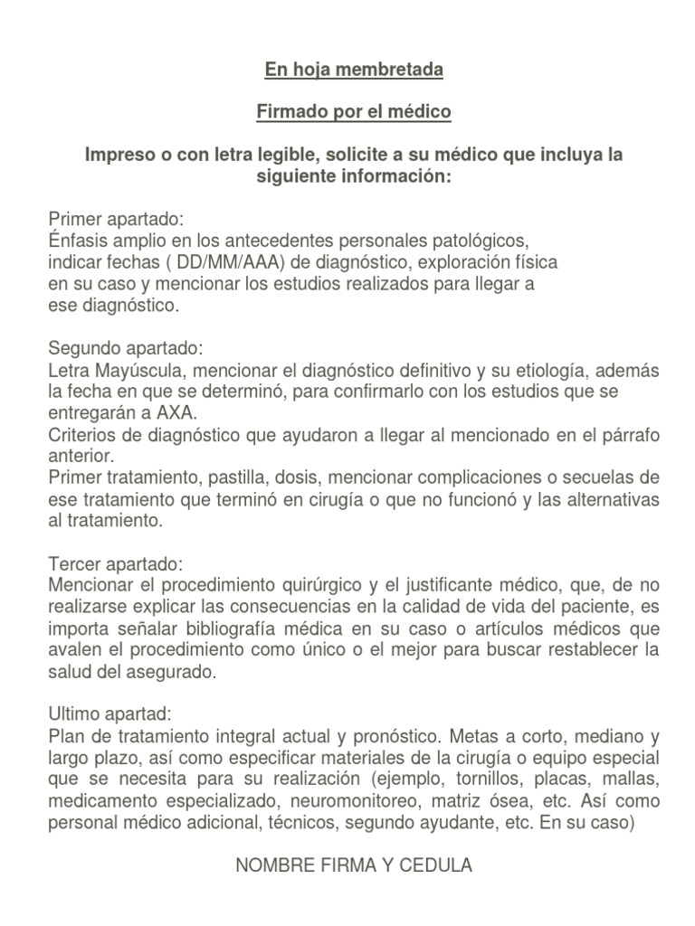 Informe Médico AXA: Estructura y Requisitos | PDF | Ciencia y ...