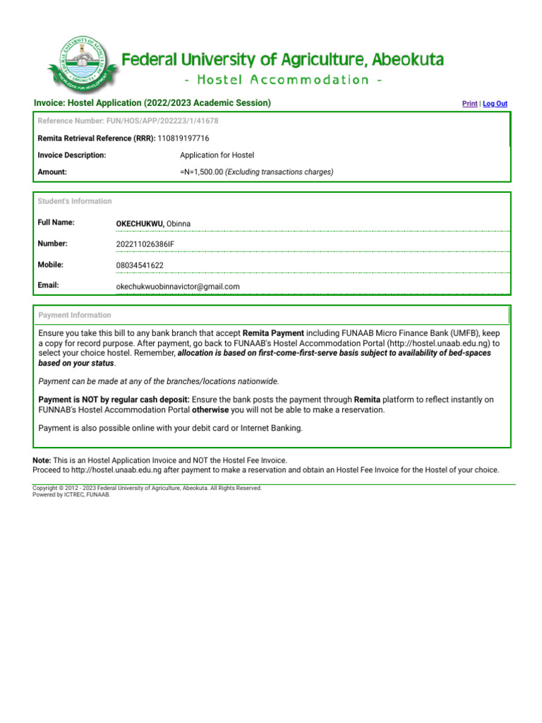 2020 - 2021 Academic Session - Hostel Accommodation | PDF