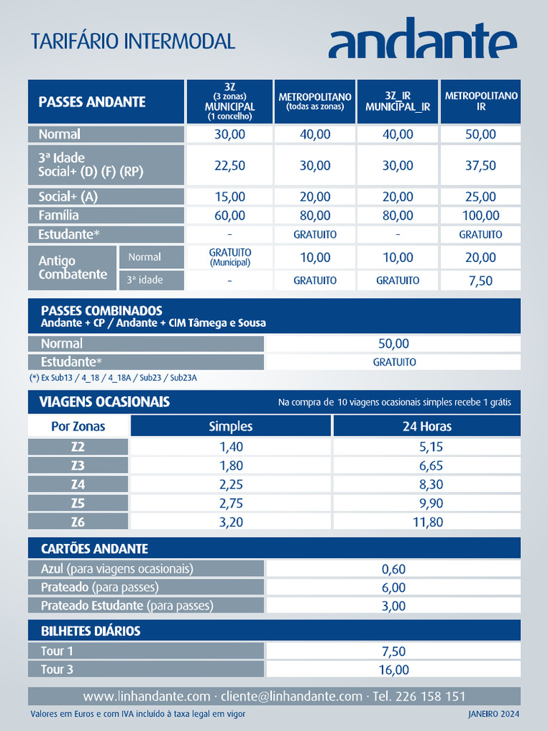 Folheto Tarifario 2024 01 | PDF