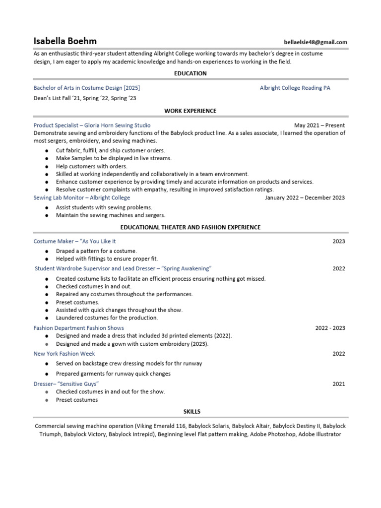 Costume Design Student Experience Overview | PDF | Sewing | Costume