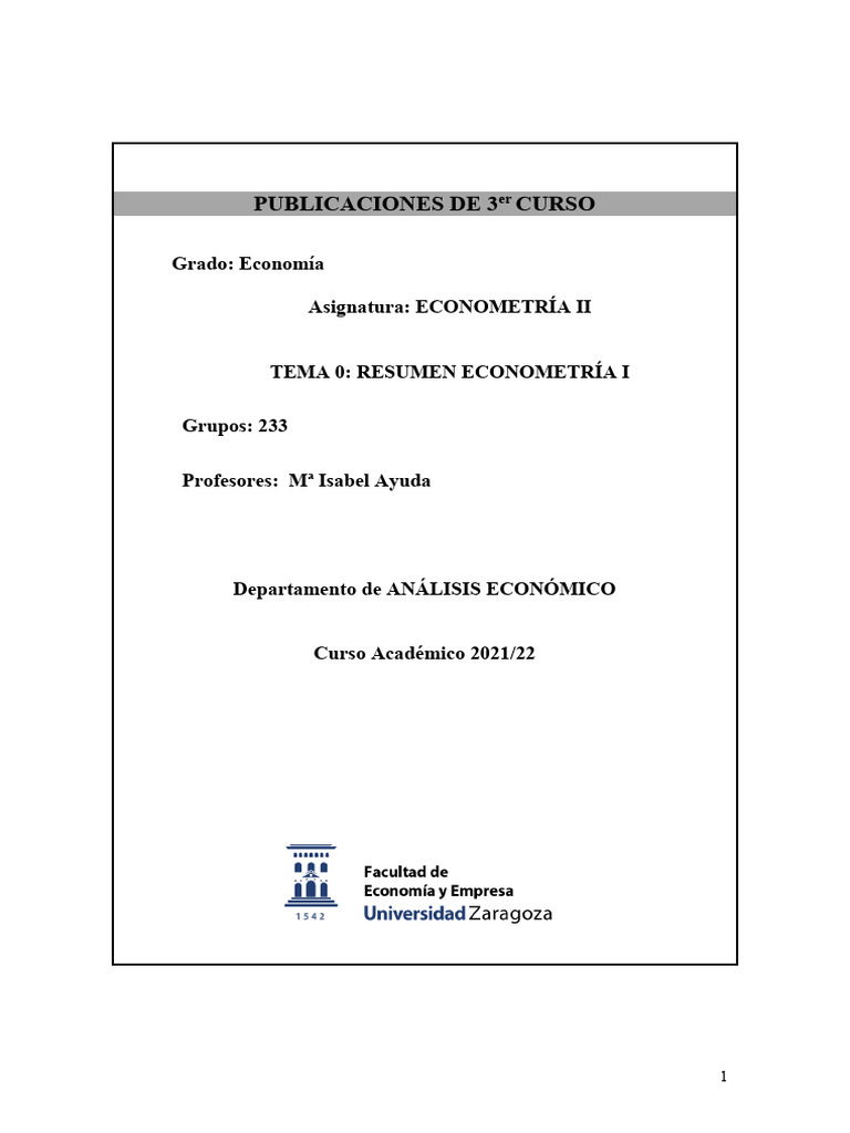Resumen Eco i 2021 (1) | PDF | Multicolinealidad | Econometría
