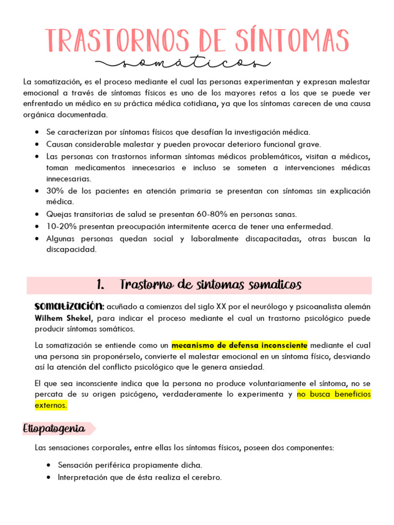 1 Trastornos de Síntomas Somáticos | PDF | Trastorno mental | Ansiedad