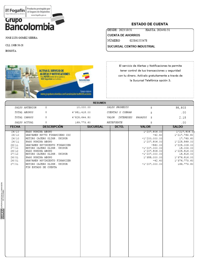 Extracto Bancario | PDF | Dinero | Bancario